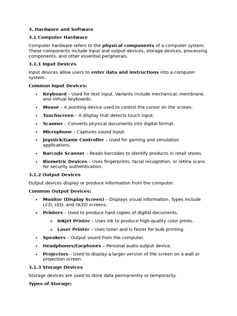 Hardware and Software IGCSE | PDF | Computer Data Storage | Input/Output