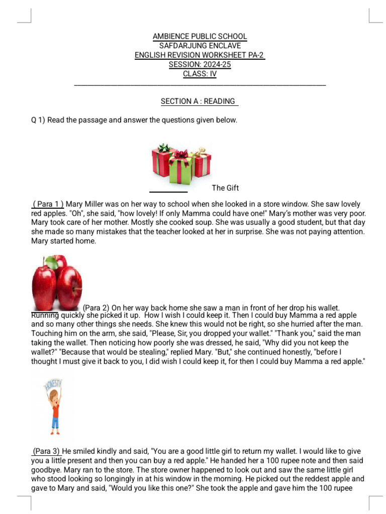 Revision Worksheet - PA2 Grade 4 | PDF