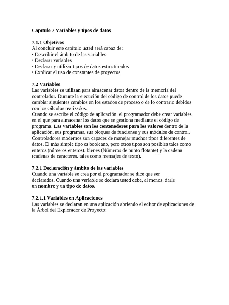Capítulo 7 Variables y Tipos de Datos | PDF | Variable (informática) | Tipo de datos