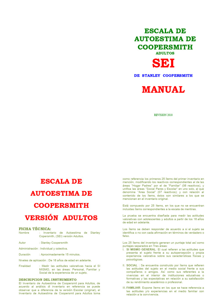 Test de Coopersmith Adultos | PDF | Autoestima | Sicología
