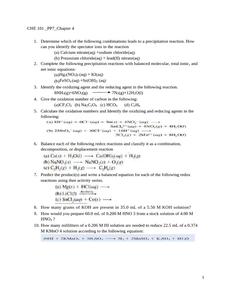 Precipitation and Redox Reactions Guide | PDF