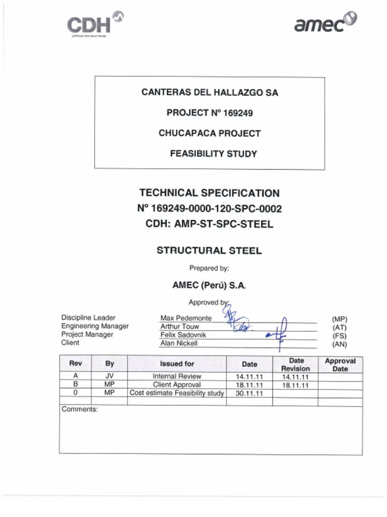 111201-AMP-ST-SPC-STEEL_169249-0000-120-SPC-0002- Chucapaca Project | PDF | Structural Steel ...