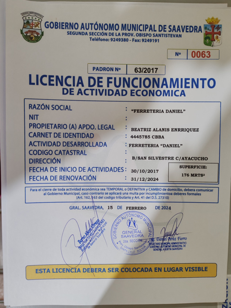 LICENCIA DE FUNCIONAMIENTO 2024 | PDF