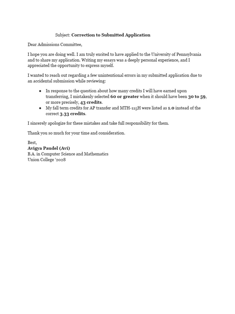 Application Update UPENN | PDF