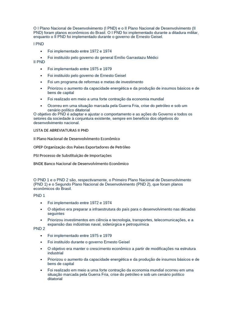 I PND: Desenvolvimento e Desafios Econômicos | PDF | Economia ...