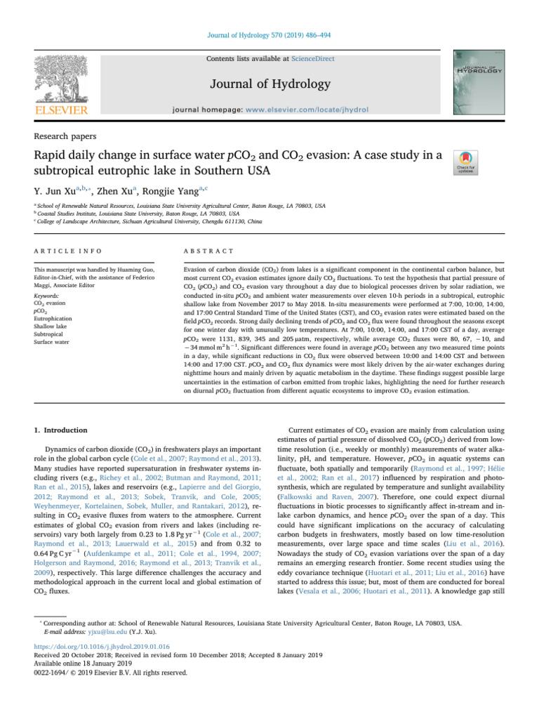 Rapid Daily Change in Surface Water PCO2 and CO2 Evasion | PDF | Carbon ...