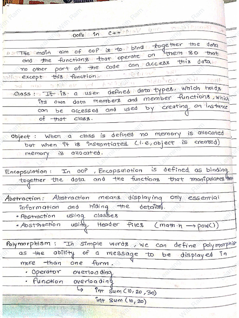 Oops (In C++) Handwritten Notes | PDF