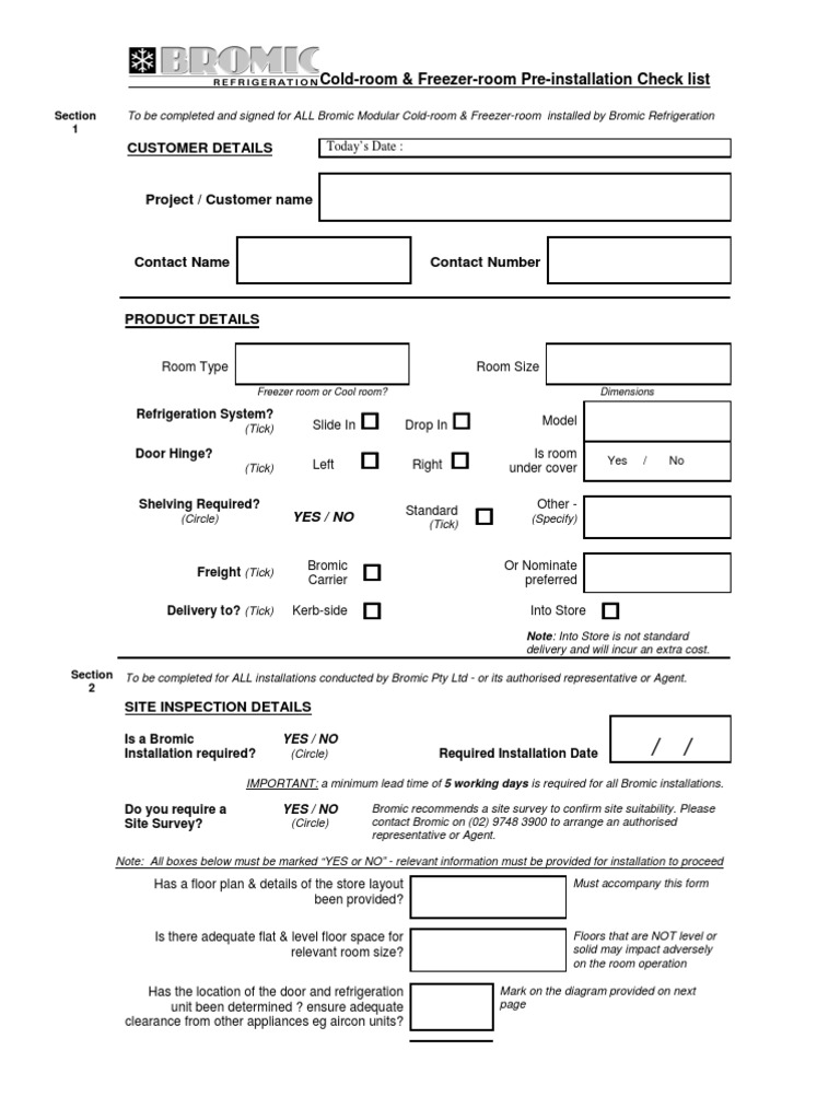Coldroom Installation Checklist | PDF | Refrigerator | Door