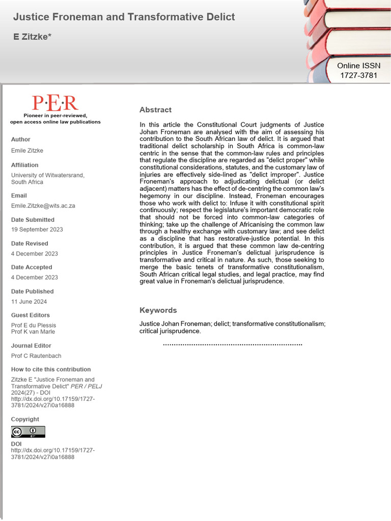 Law of delict | PDF | Defamation | Common Law