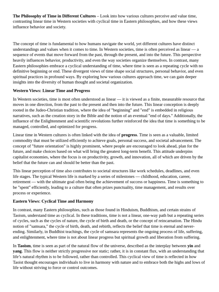 The Philosophy of Time in Different Cultures | PDF | Time | Western World