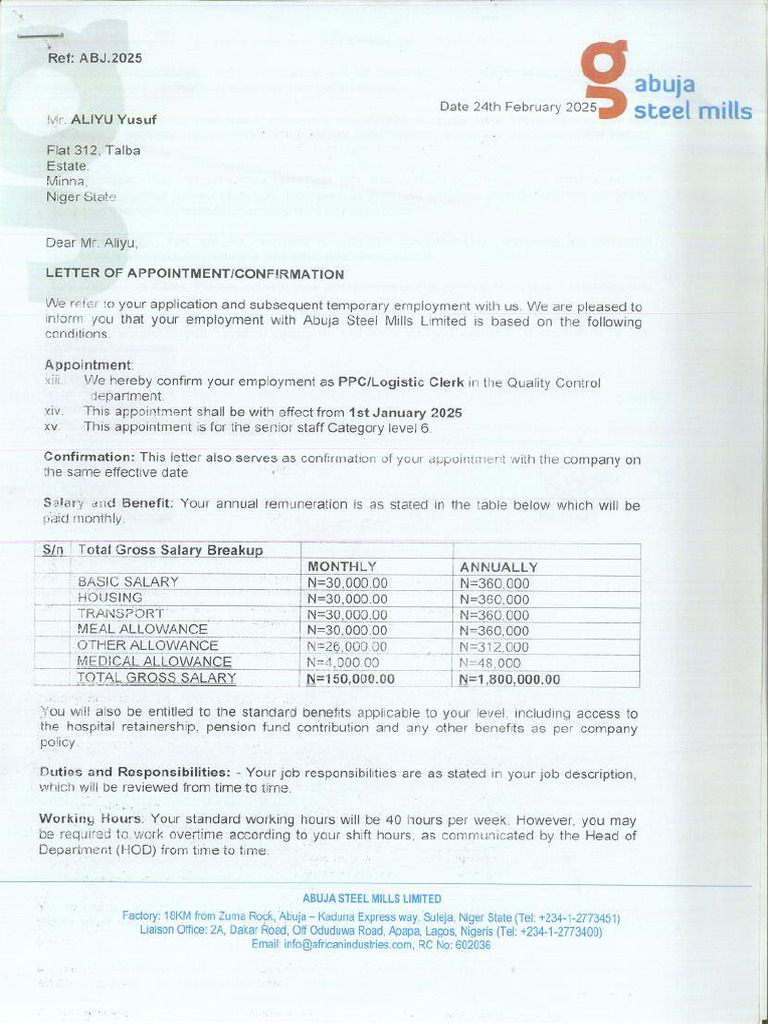 Yusuf Aliyu Appoinment | PDF