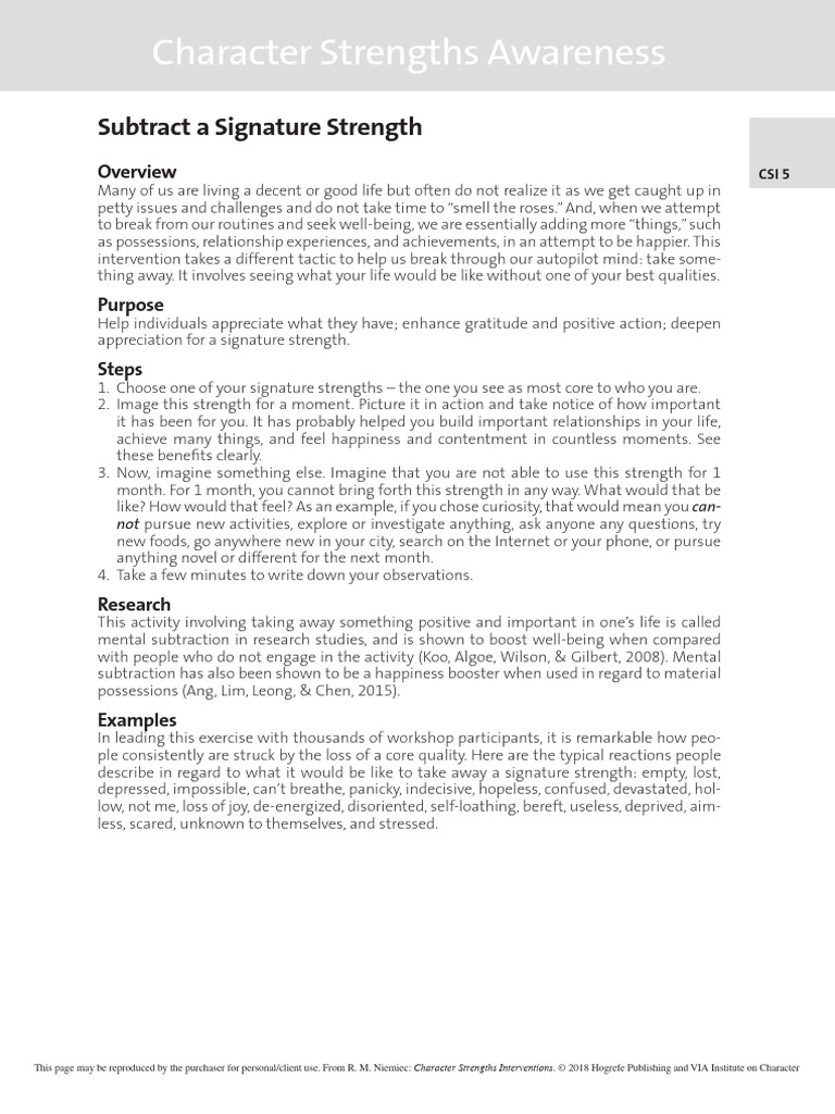 Niemic CSI CSI-Handouts CSI-5 | PDF | Psychological Concepts | Mental ...
