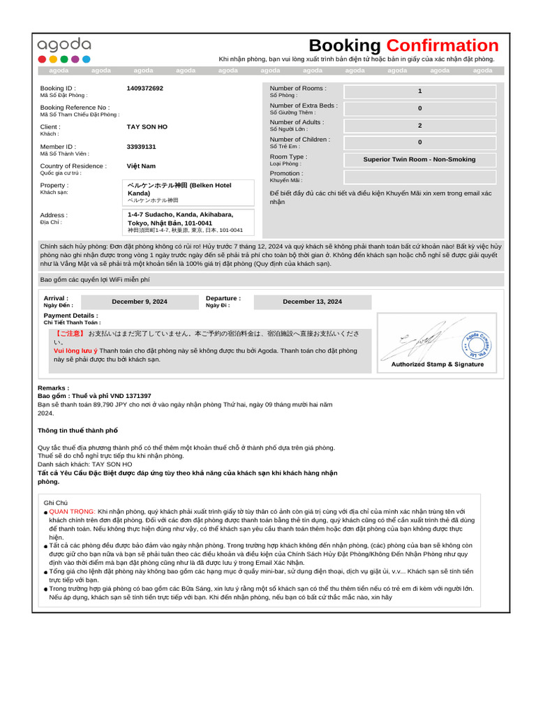 Confirmation_for_Booking_ID_#_1409372692 | PDF