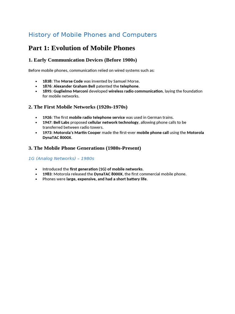 Evolution of Mobile Phones History | PDF