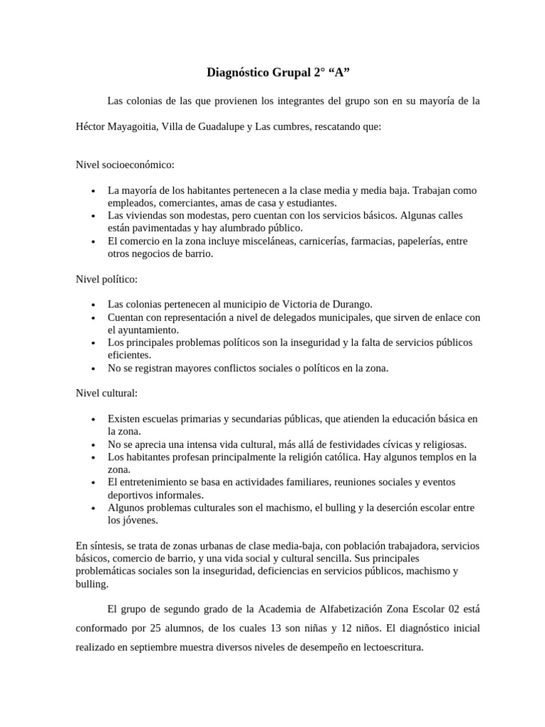 Diágnóstico 2° A | PDF | Comprensión lectora | Escritura