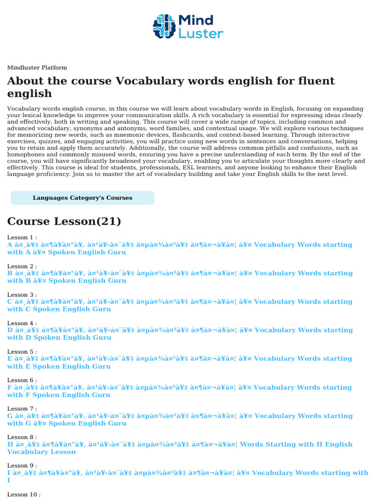 Vocabulary Words English For Fluent English Course Content | PDF ...