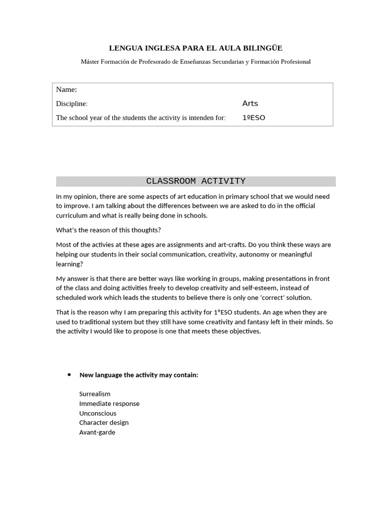 Classroom Activity - EPVA Bilingüe - Exquisite Corpse | PDF ...