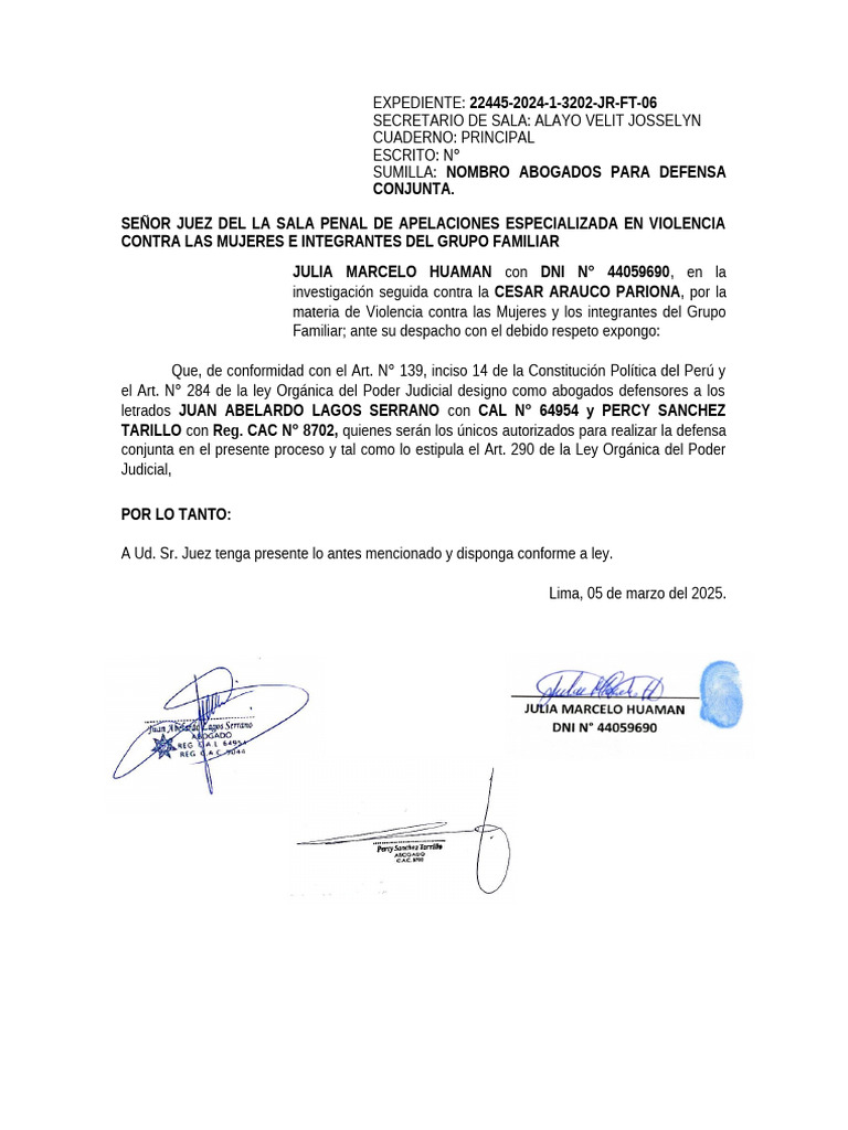 Nombro Abogado para Defensa Conjunta Dennis | PDF