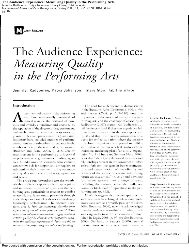 Audience Experience Measuring Quality in The Performing Arts 1alott0njg ...