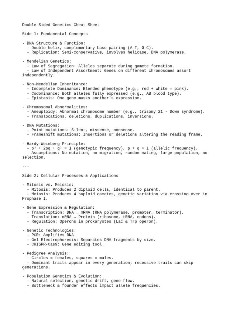 Genetics Cheat Sheet | PDF