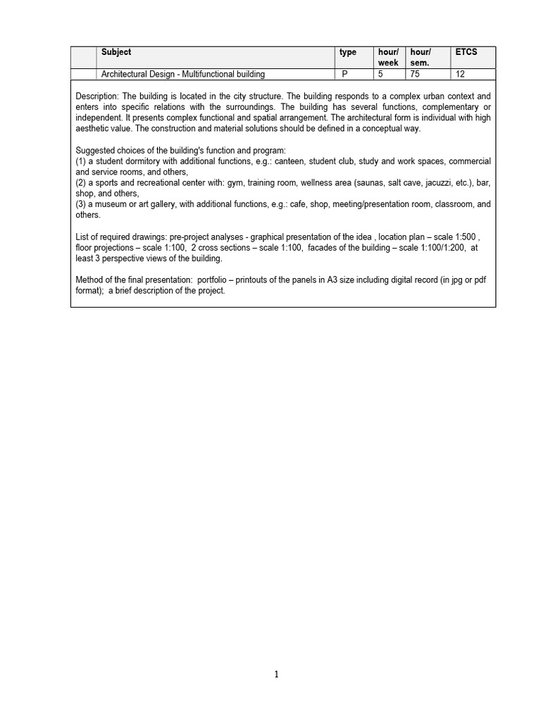 Multifunctional Building Design Project | PDF