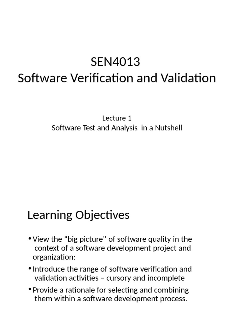 Software Verification and Validation Overview | PDF | Reliability ...