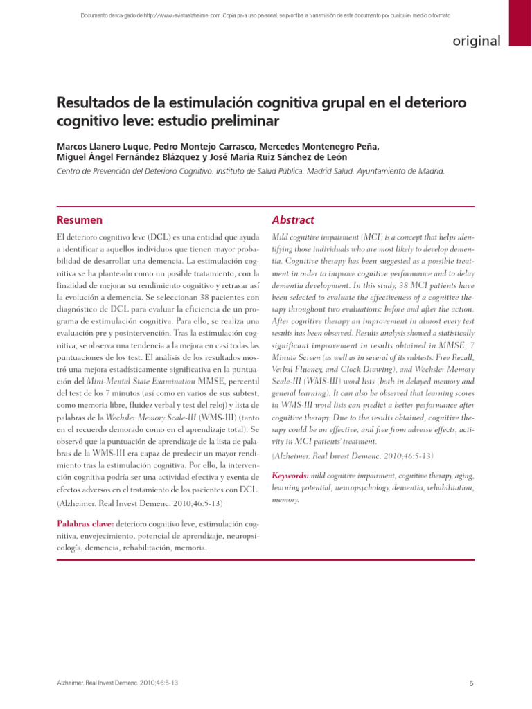 Llanero Luque Et Al. 2010 Rehab Cog en DCL | PDF | Demencia | Memoria