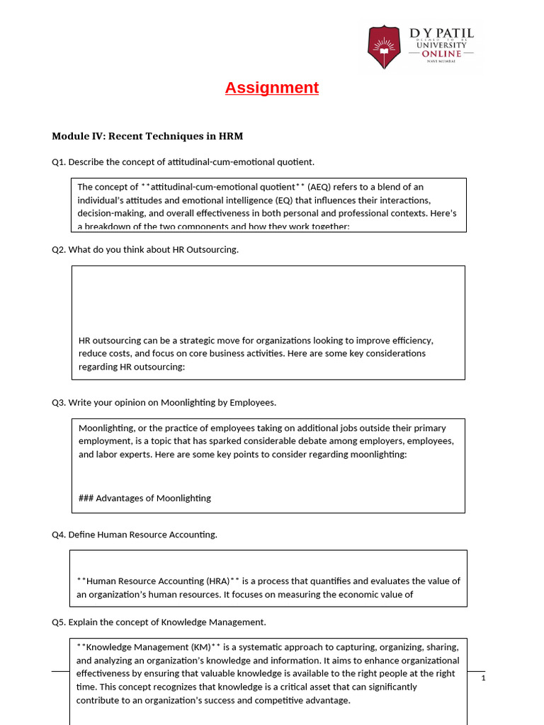 Concepts of HRM - Module 4 - Assignment | PDF