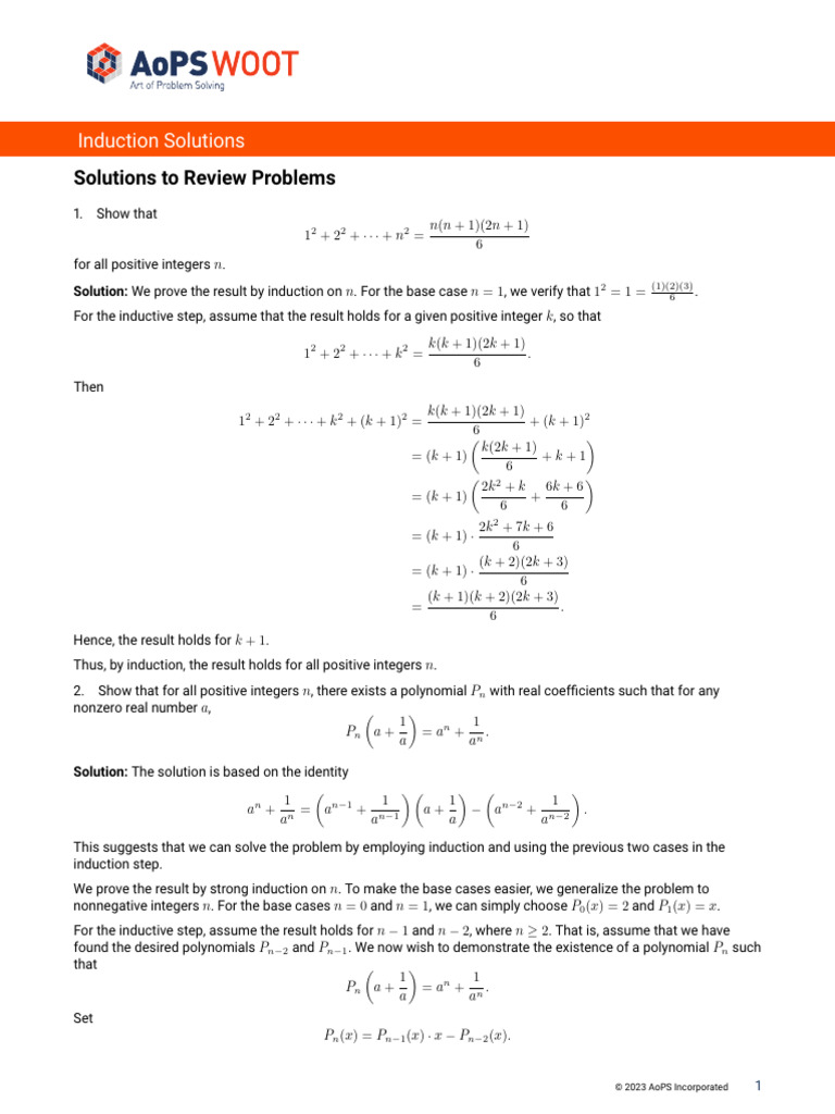 1 Handout Initial Induction Solutions | PDF | Mathematical Objects | Numbers