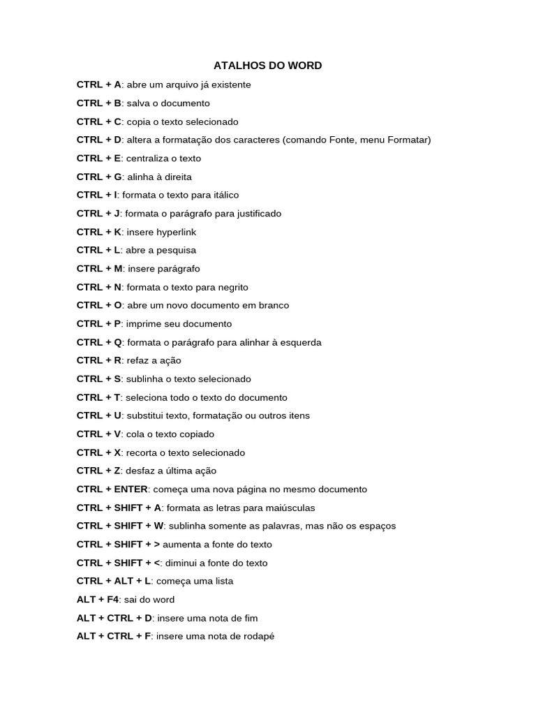Aula 5 Atalhos Do Word | PDF