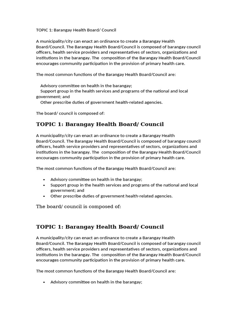 LESSON 2 - Barangay Health Unit Personnel | PDF