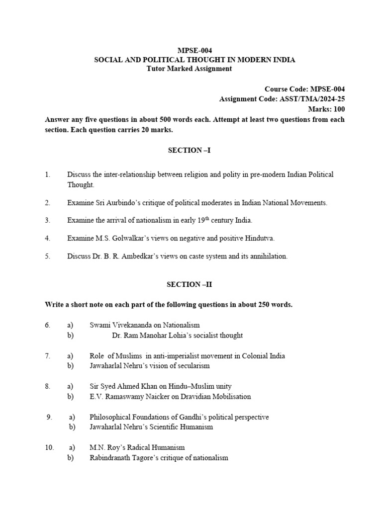 MPSE 004 English Assignment 2024-25.doc | PDF