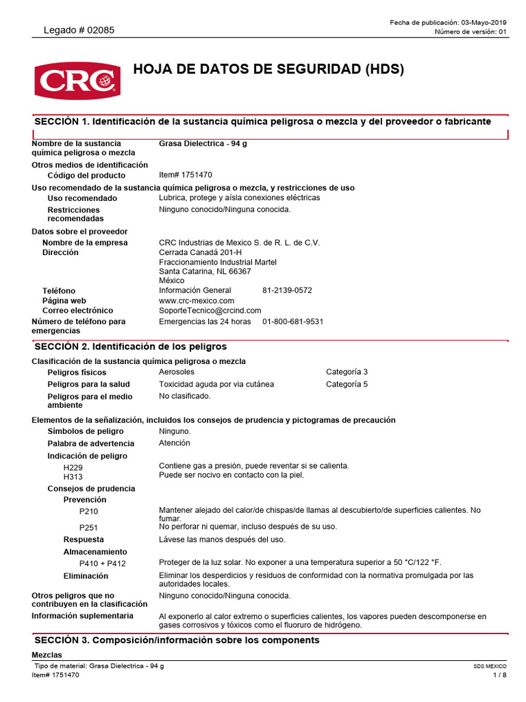 2085 - Dielectric Grease Azul - CRC | PDF | Agua | Ventilación ...