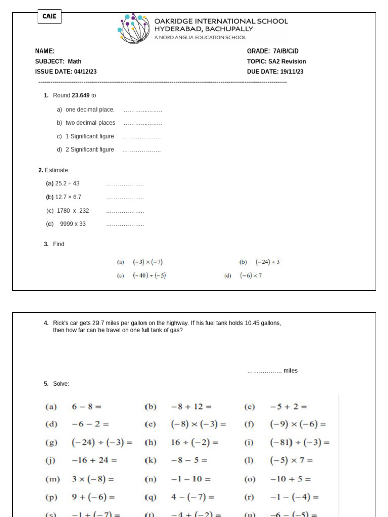 7A/B/C/D Math SA2 Revision Guide | PDF | Significant Figures | Decimal