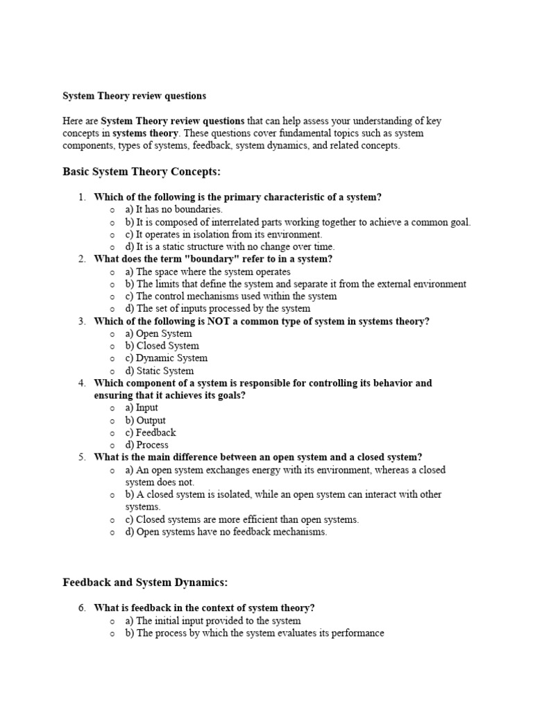 System Theory Review Questions | PDF | System | Feedback