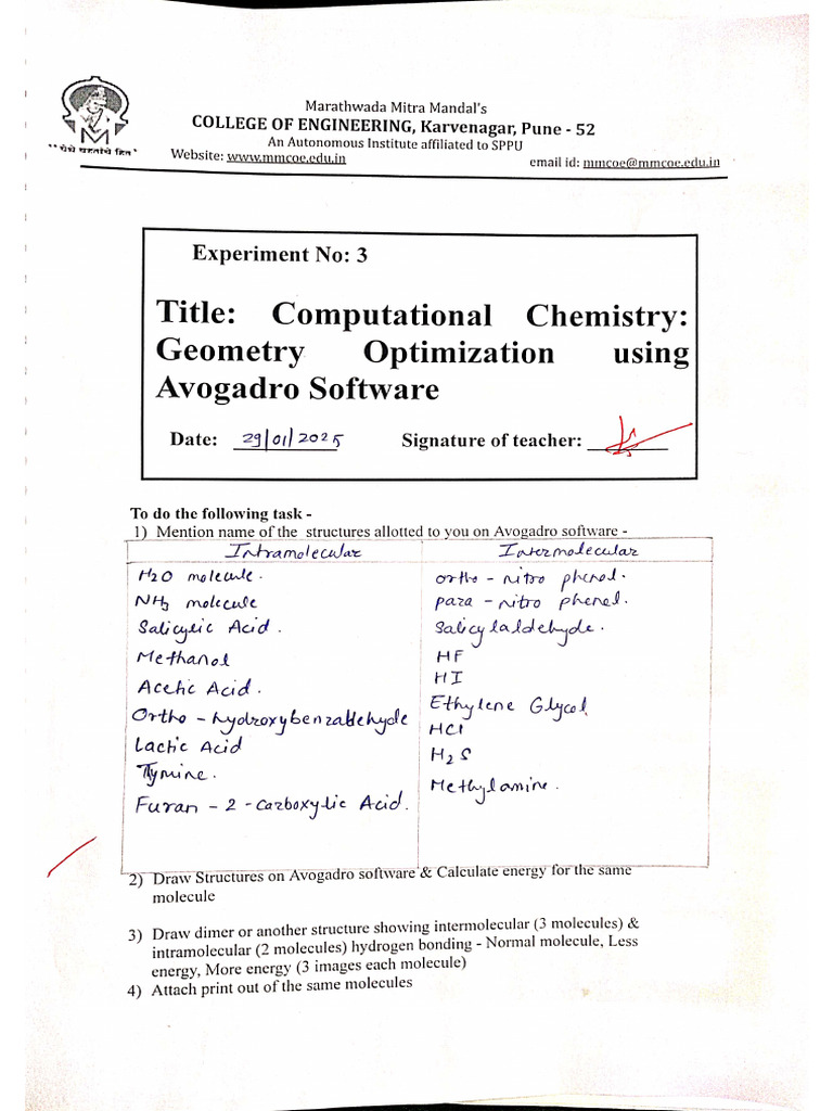Computational Chemistry Geometry Optimization Using Avogadro Software | PDF