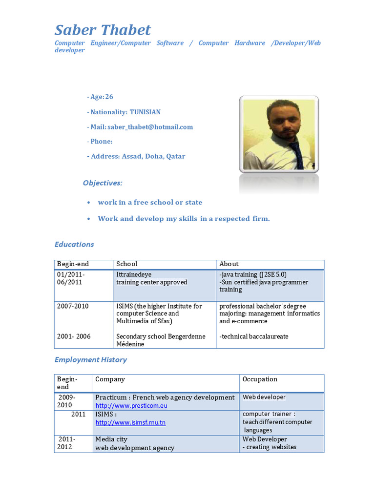 Web Developer-Tunisian - Qatar - Saber Thabet | PDF | Databases | Php