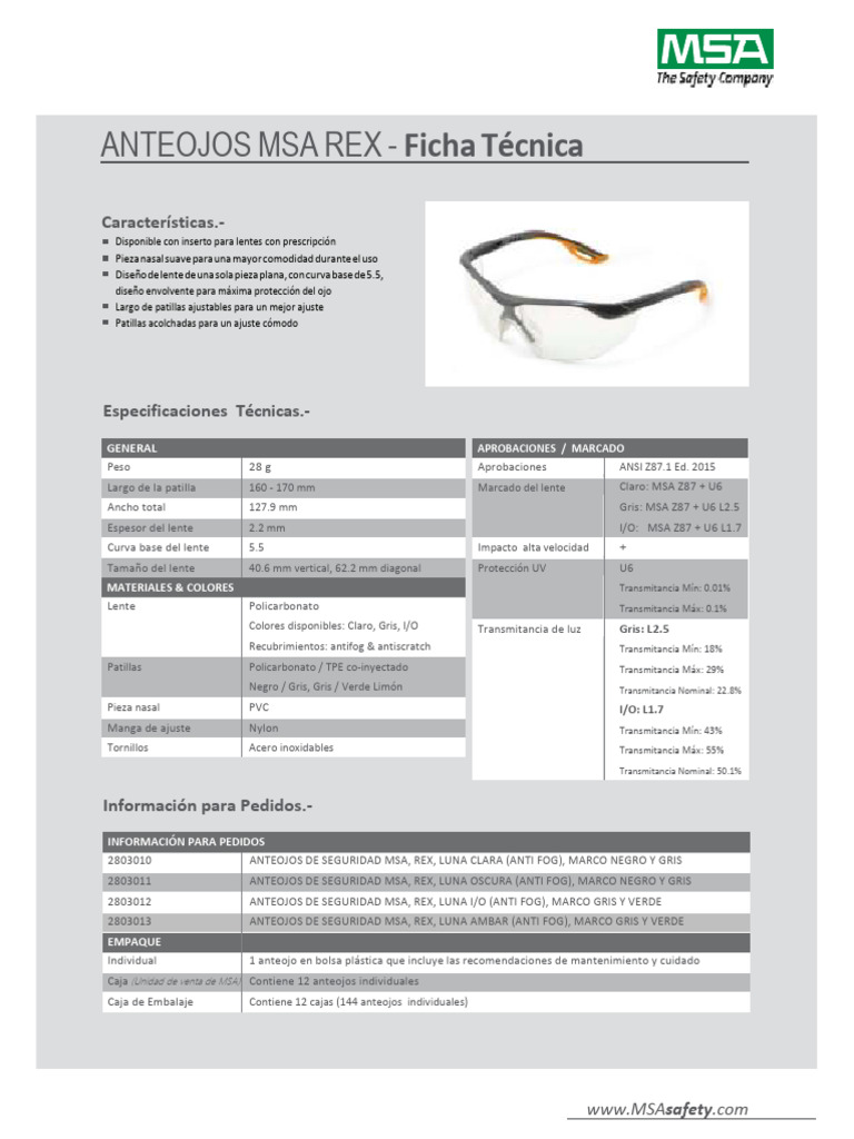 Ficha Tecnica de Lente Msa | PDF