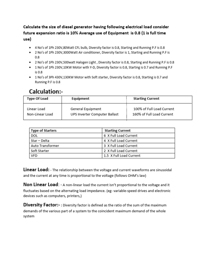 Diesel Generator Calculation | PDF | Compact Fluorescent Lamp | Mains ...