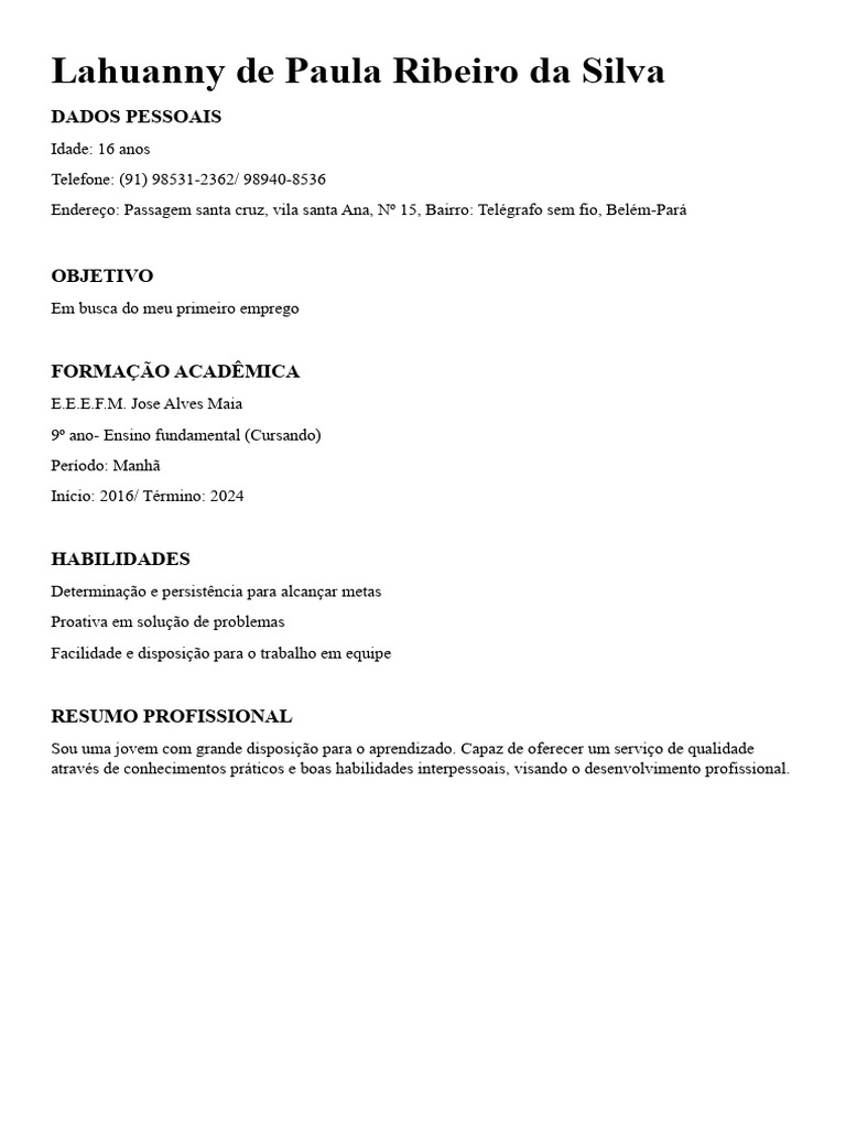Curriculo - Lahuanny de Paula Ribeiro Da Silva | PDF