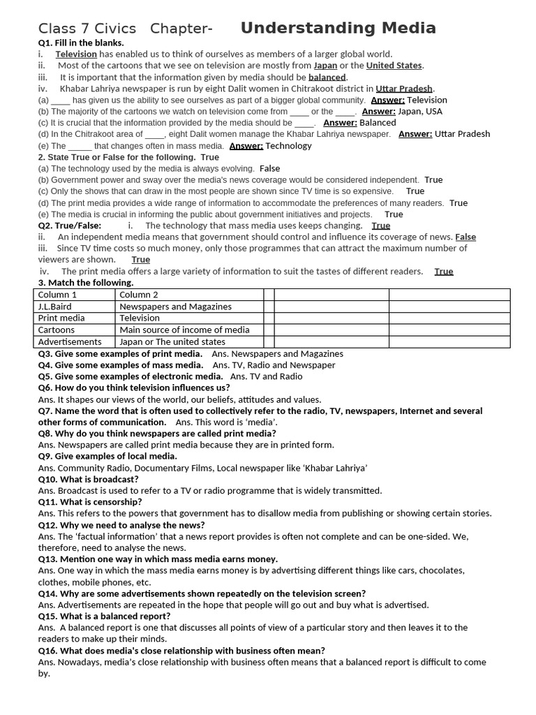 Class 7 Understanding MEDIA | PDF | Mass Media | News