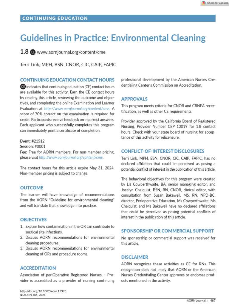 AORN - Guideline For Environmental Cleaning 2021 | PDF | Surgery ...