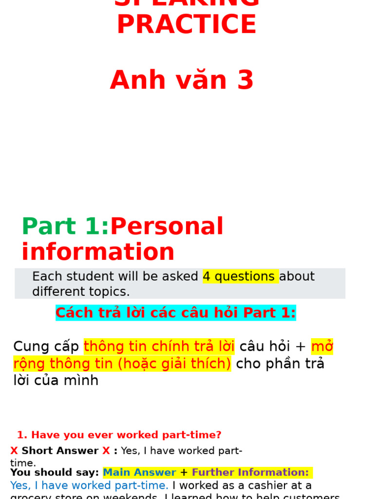 Hướng Dẫn Thi Speaking Part 1_AV3 | PDF
