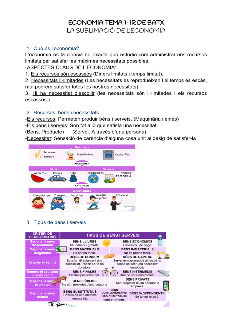 Economia Tema 1 - 1R de Batx | PDF