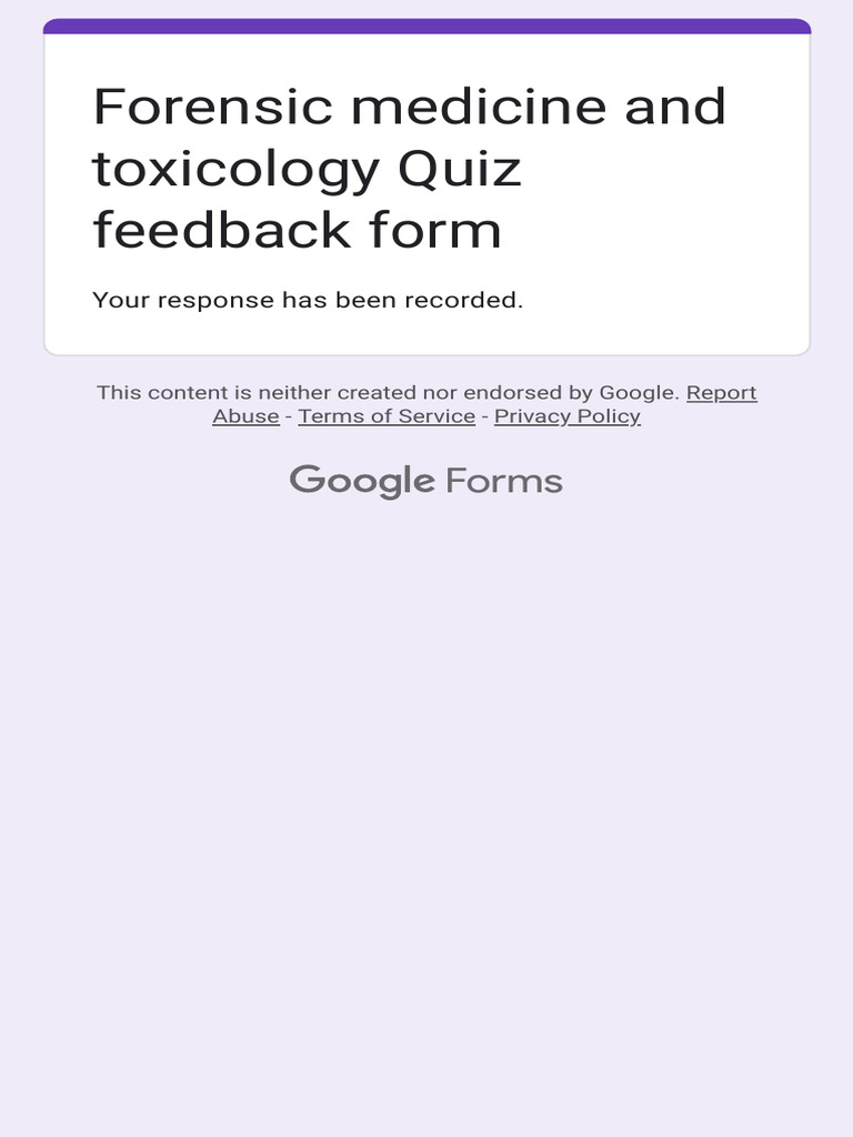 Forensic Medicine and Toxicology Quiz Feedback Form | PDF