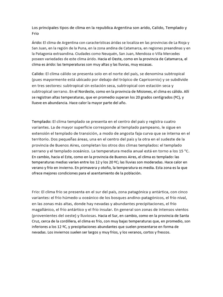 Climas de la Rep-blica Argentina | PDF | Clima templado | Clima