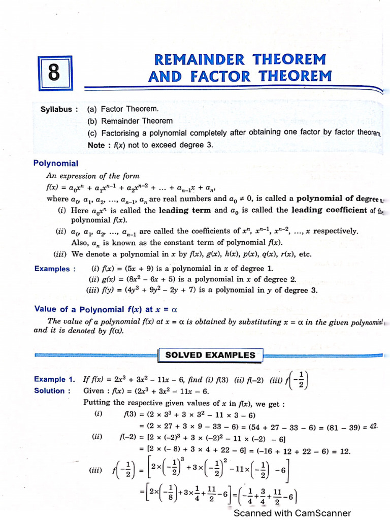 Remainder and Factor Theorem | PDF
