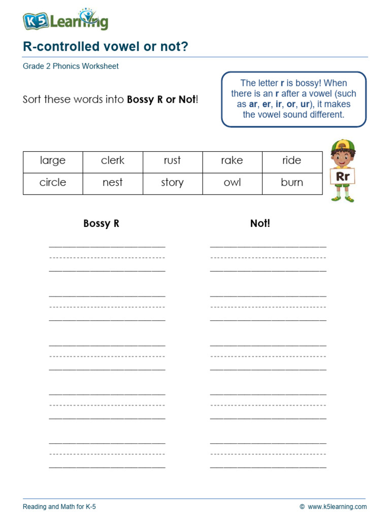 Bossy R Phonics Worksheet for Grade 2 | PDF