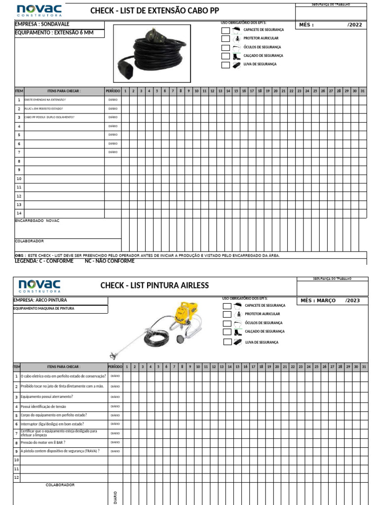 Check - List Equipamento | PDF | Pneu | Trator