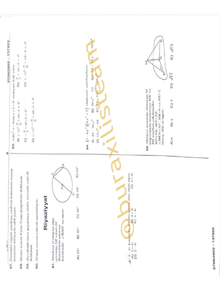 2 mart 2025 buraxılış riyaziyyat suallar | PDF